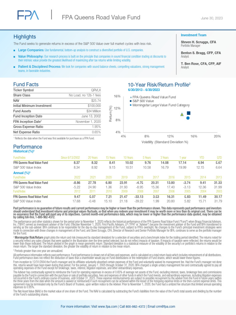 fpa-qr-value-fund-factsheet-2023-06 | PDF | Stock Market Index | Investing