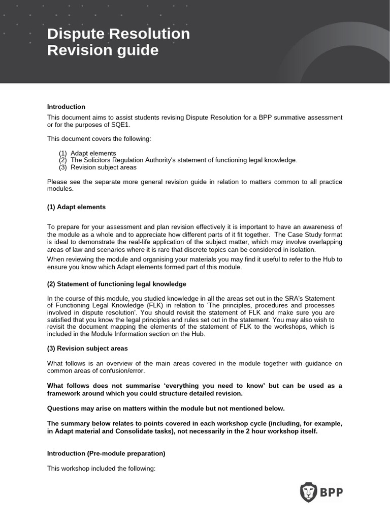 SQE Dispute Resolution Revision Guidance | PDF | Alternative Dispute ...