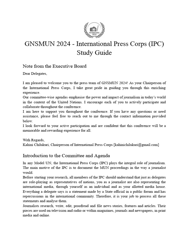 GNSMUN 2024 IPC Study Guide | PDF | News Media | Comma