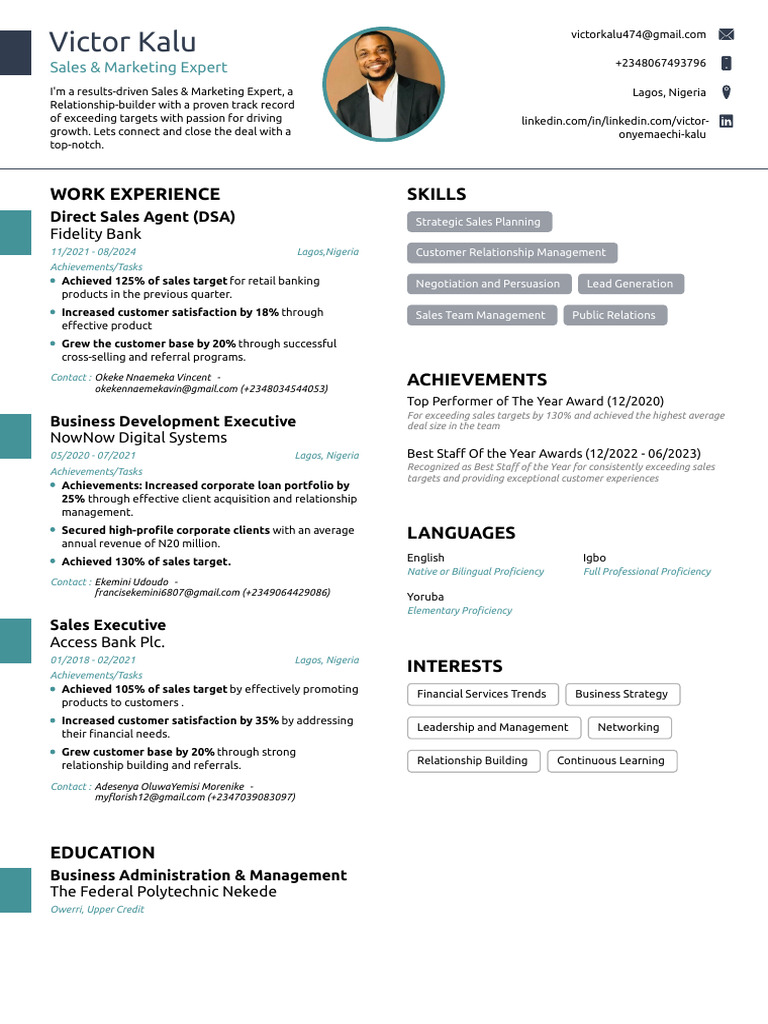 Nigeria CV Sample for Sales Expert | PDF | Nigeria | Sales