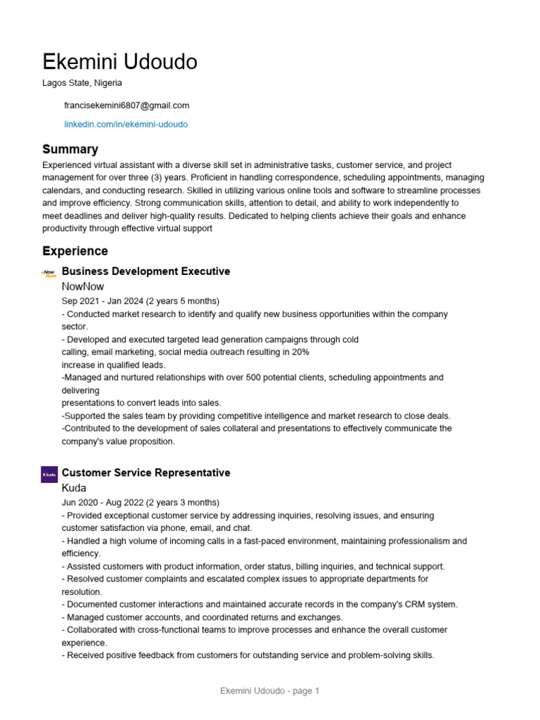 Professional CV sample 2 | PDF | Sales | Customer Relationship Management