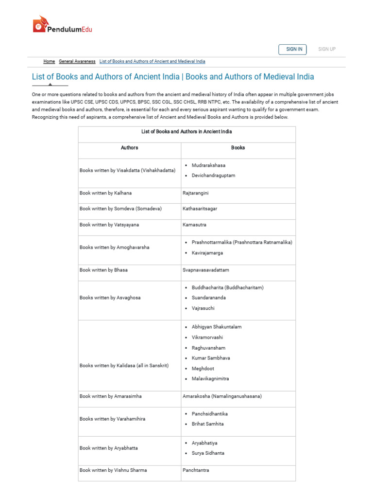 Books and Authors of Medieval India | PDF