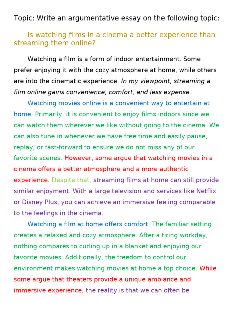 Essay argumentative 8 | PDF | Movie Theater | Streaming Media