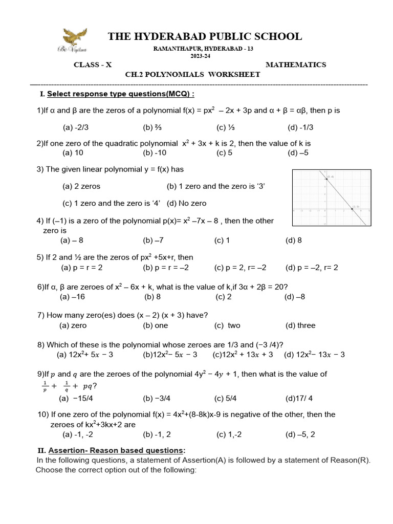 CLASS X - POLYNOMIALS WORKSHEET 2023-24 - Google Docs 1 | PDF | Zero Of ...
