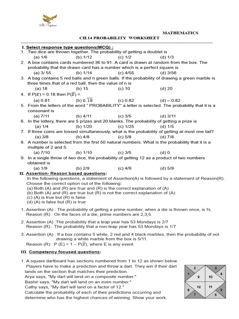 CLASS X - PROBABILITY WORKSHEET 2023-24 - Google Docs 1 | PDF | Probability