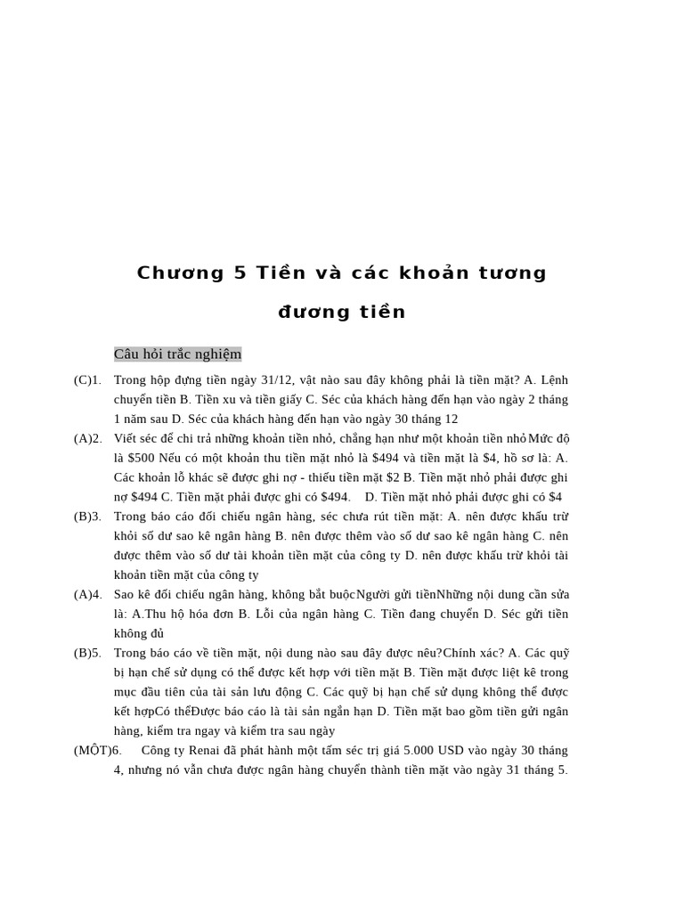 CH05 現金及約當現金 習題解答.zh-cN.vi | PDF