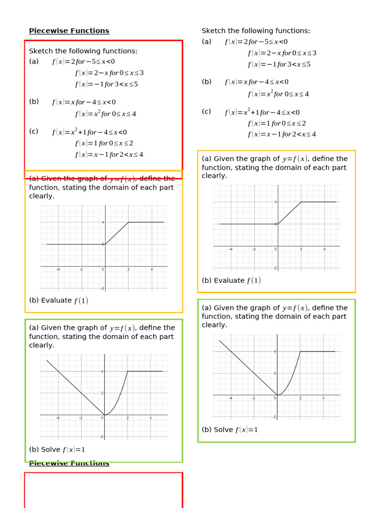 Piecewise Functions Practice Strips | PDF