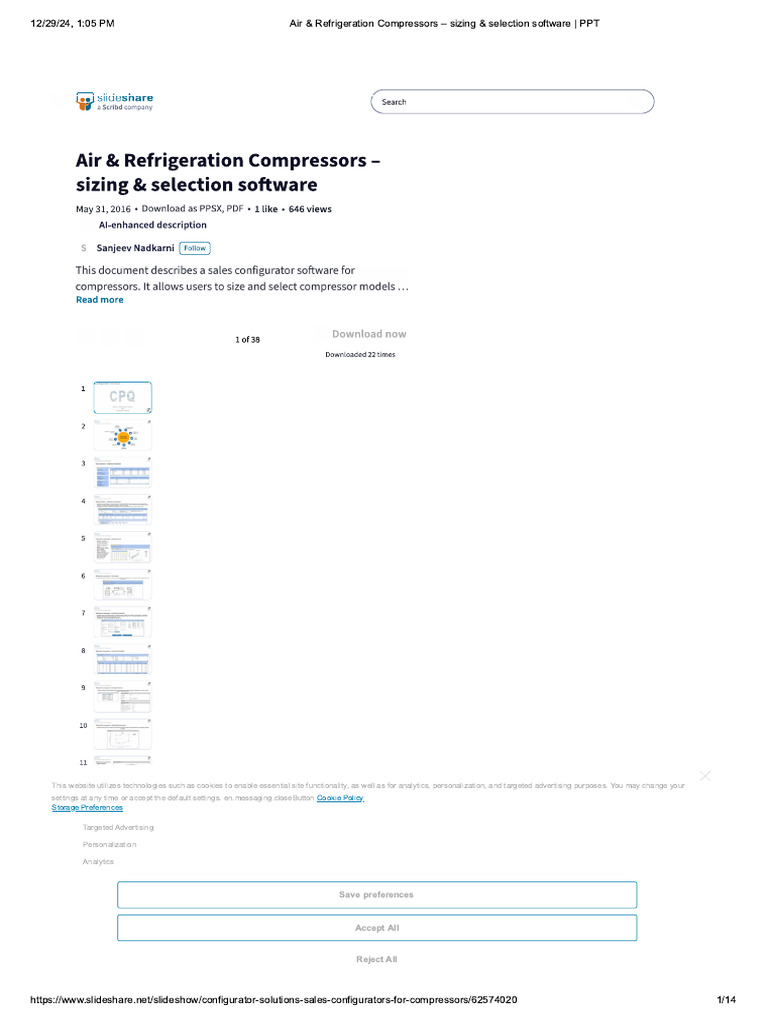 Air & Refrigeration Compressors - Sizing & Selection Software | PDF