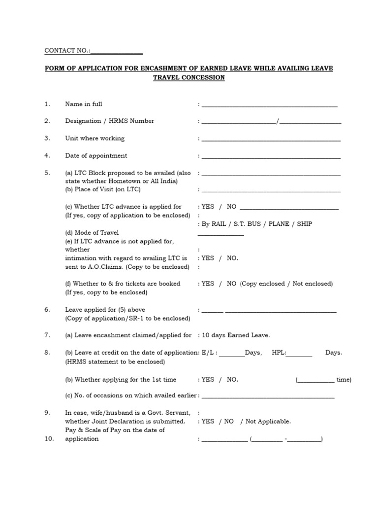 Earned Leave Encashment Form | PDF