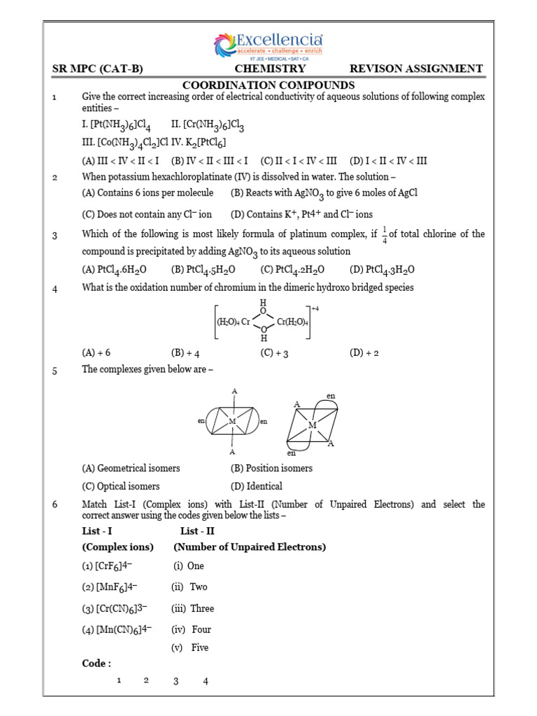 c2. Sr Mpc (Cat-b) Chemistry_assignment Coordination Compounds_16!12!2024 to 21-12-2024 | PDF ...