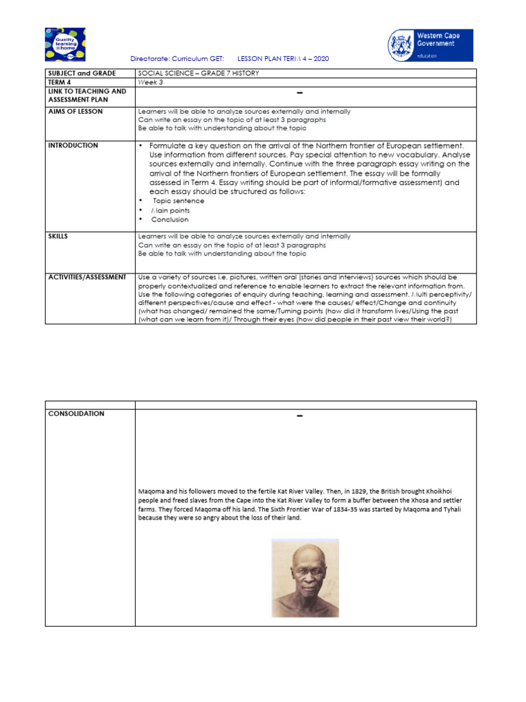 Lesson Plan Grade 7 SS History T4 W3 | PDF | Cognition | Cognitive Science