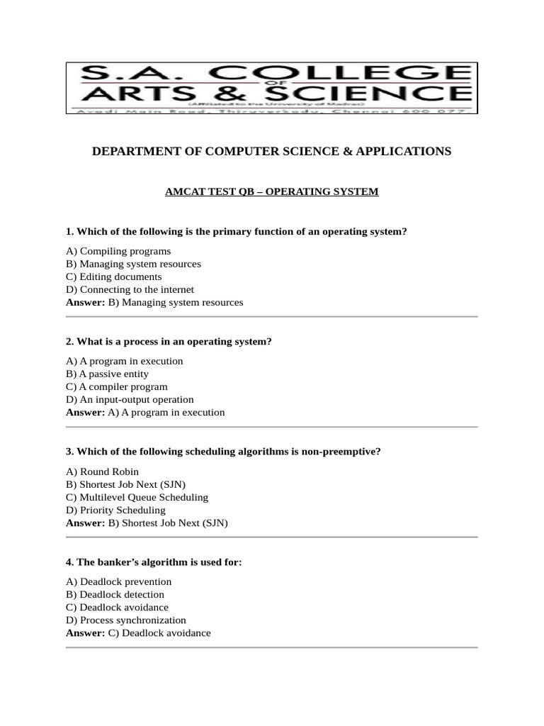 AMCAT Operating System Test Overview | PDF | Process (Computing ...