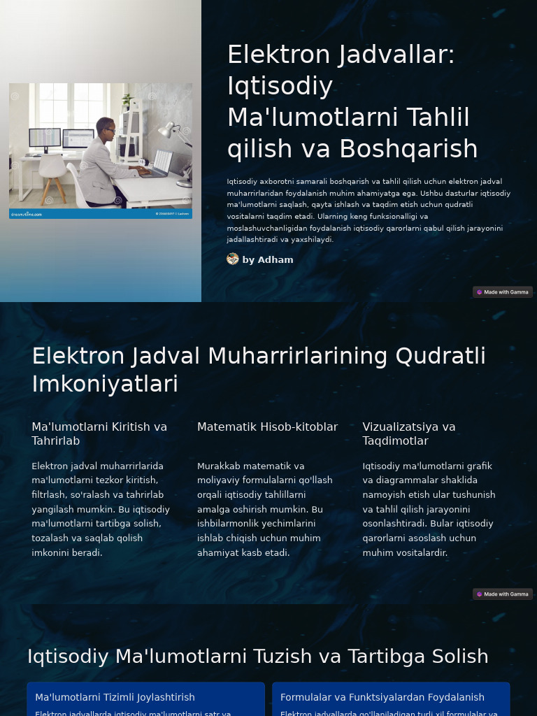 Elektron Jadvallar Iqtisodiy Malumotlarni Tahlil Qilish Va Boshqarish | PDF