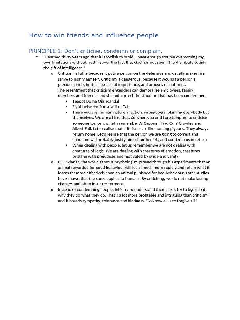 Avoid Criticism to Influence People | PDF