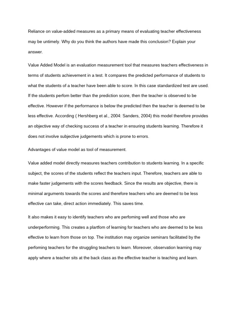 Evaluating Teacher Effectiveness: Value-Added Model | PDF
