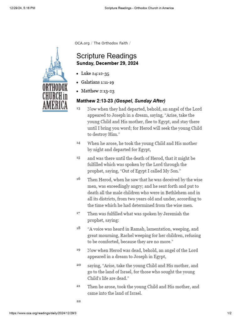 Scripture Readings - Orthodox Church in America | PDF | Bible Content ...