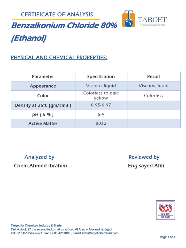 BKC 80_ Ethanol COA | PDF