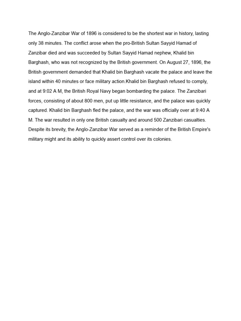 The Anglo-Zanzibar War of 1896 Is Considered To Be The Shortest War in ...