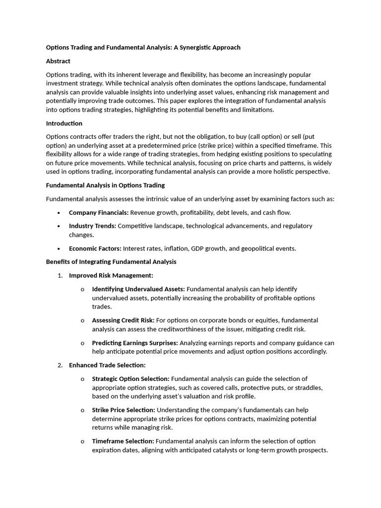 Options Trading and Fundamental Analysis | PDF | Option (Finance ...