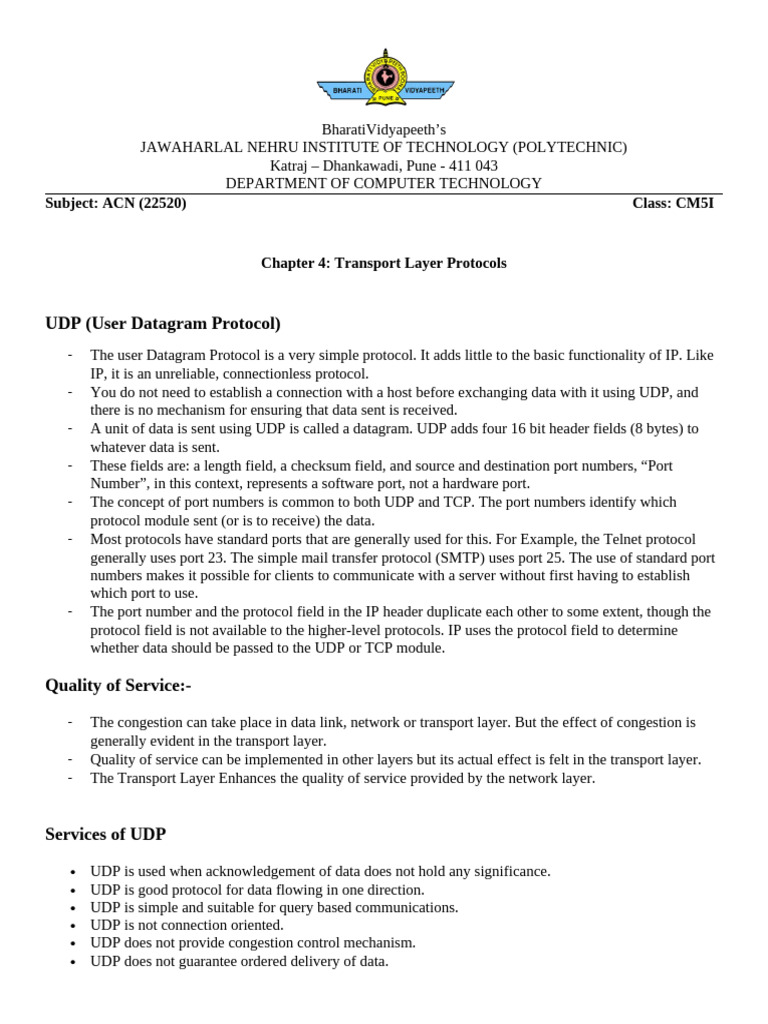 ACN CH 4 Notes Completed | PDF | Transmission Control Protocol | Port ...