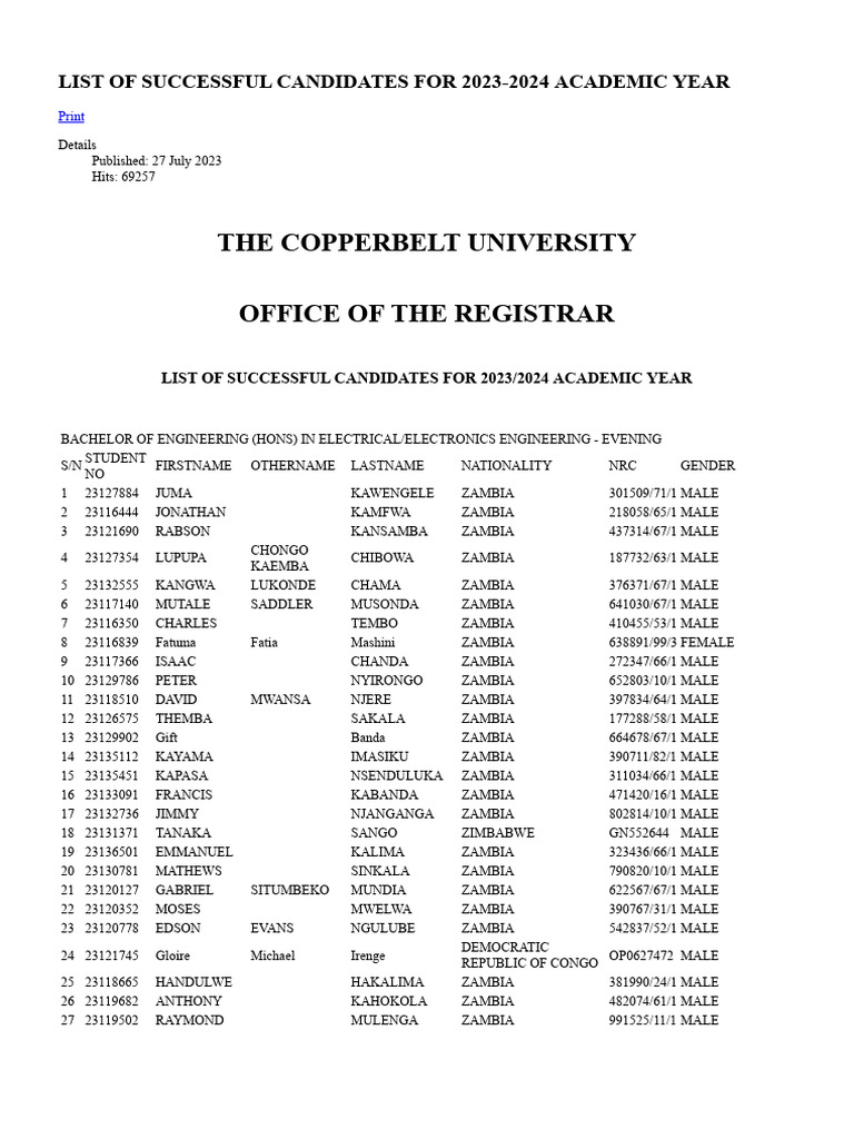 List of Successful Candidates For 2023-2024 Academic Year | PDF