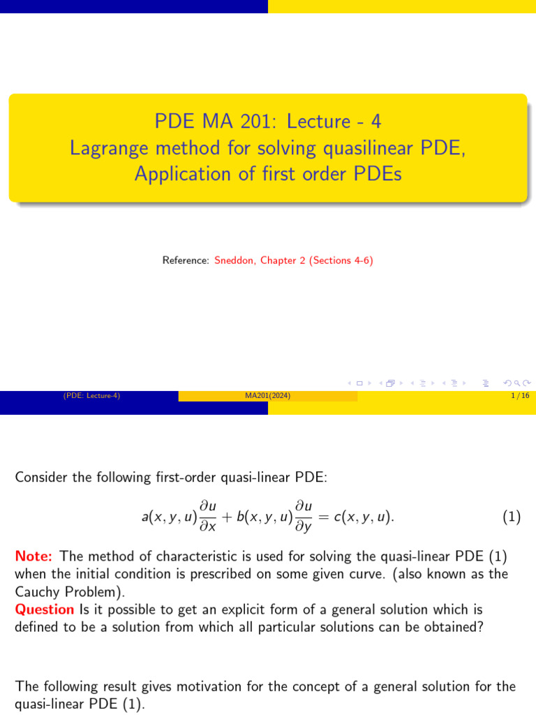 MA201 2024 PDE Lecture Slides Lec4 | PDF | Partial Differential Equation | Mathematical Analysis