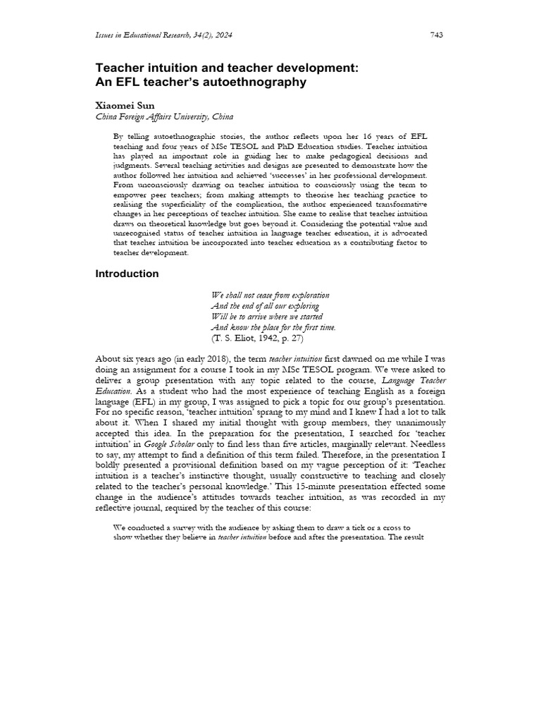 Writing A "Good" Autoethnography in Educational | PDF | Intuition | Pedagogy