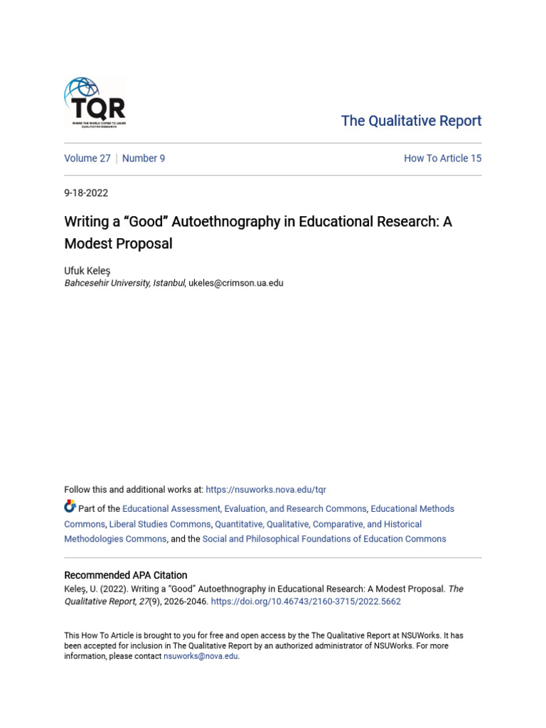Writing A "Good" Autoethnography in Educational | PDF | Science | Methodology