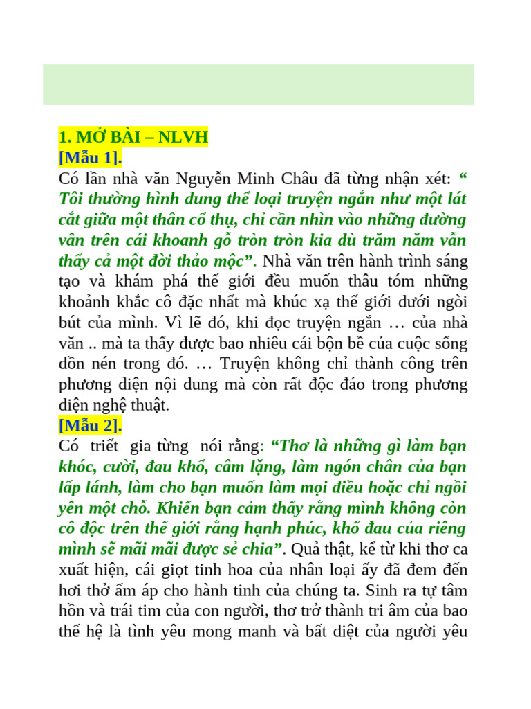 M Bài NLVH 1 | PDF