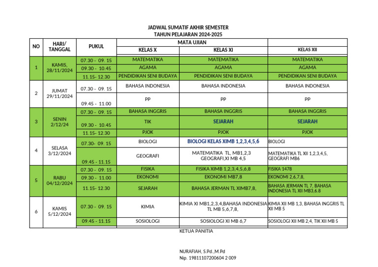 Jadwal Sas 2024-2025 | PDF