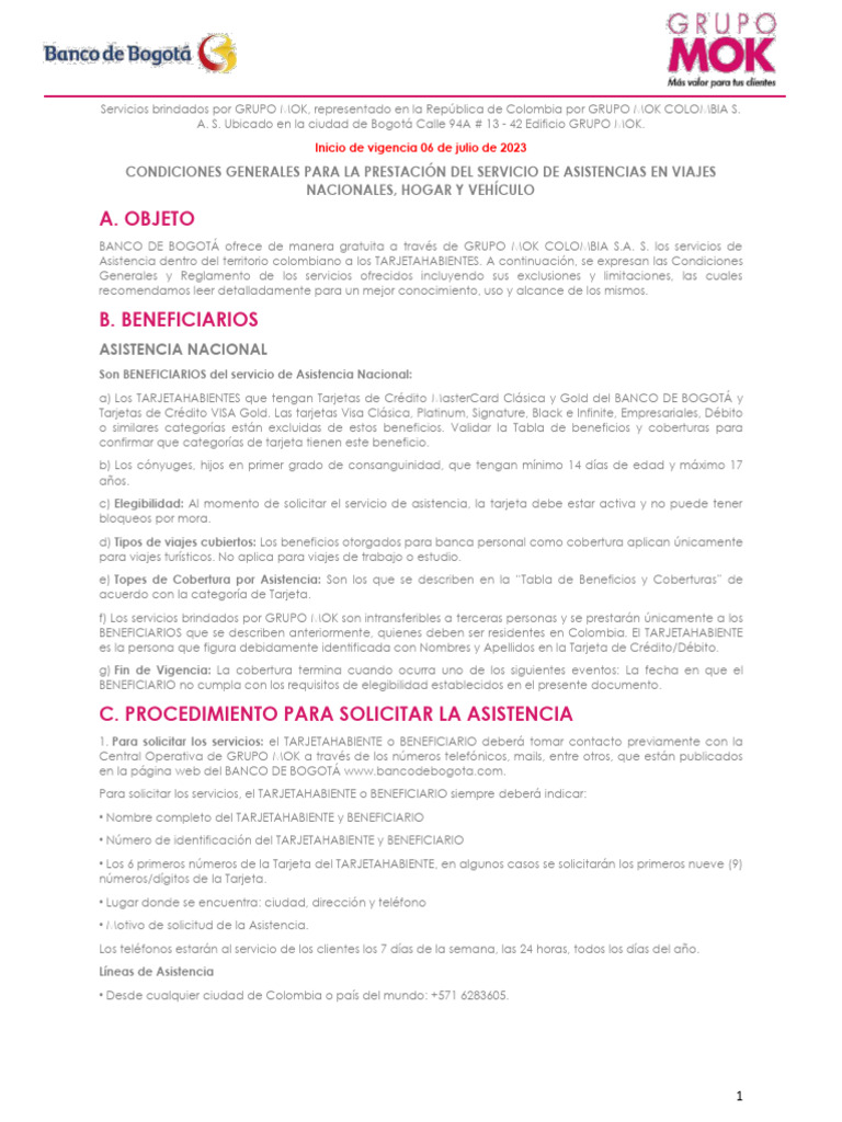 Nuevas Asistencias Nacionales Gold MC Visa MC Clasica | PDF | Tarjeta ...