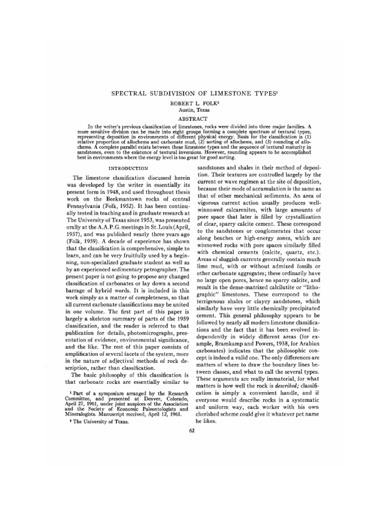 Spectral Subdivisión of Limestone Types - Robert L. Folk | PDF ...
