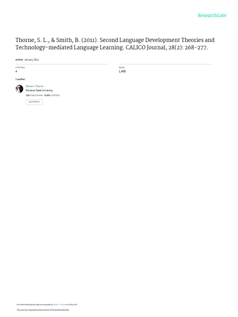 Thorne Smith CALICO Intro2011 | PDF | Second Language Acquisition ...