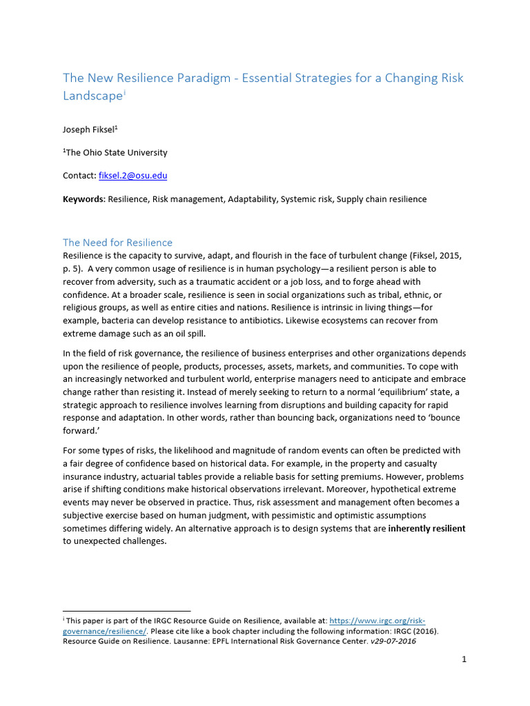 The New Resilience Paradigm - Changing Risk Landscape | PDF | Risk ...