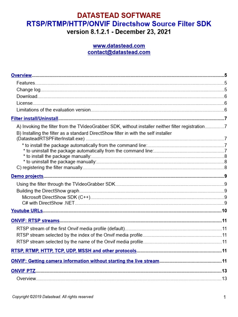 Datastead RTSP-RTMP-HTTP-ONVIF DirectShow Source Filter Manual | PDF | Streaming Media ...