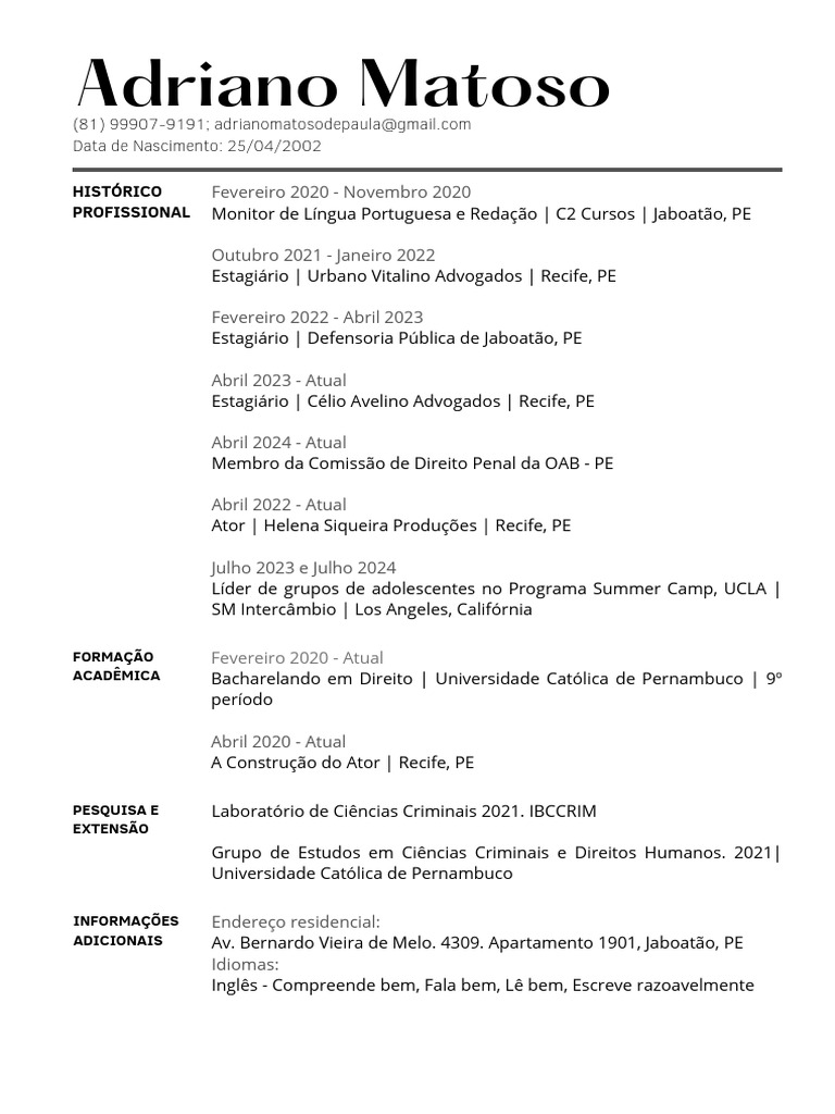 Adriano Matoso - Currículo | PDF