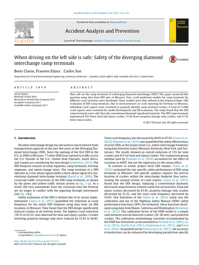 Safety of Diverging Diamond Interchanges | PDF | Interchange (Road ...