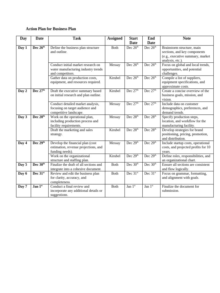 Action Plan For Business Plan | PDF | Marketing | Market (Economics)