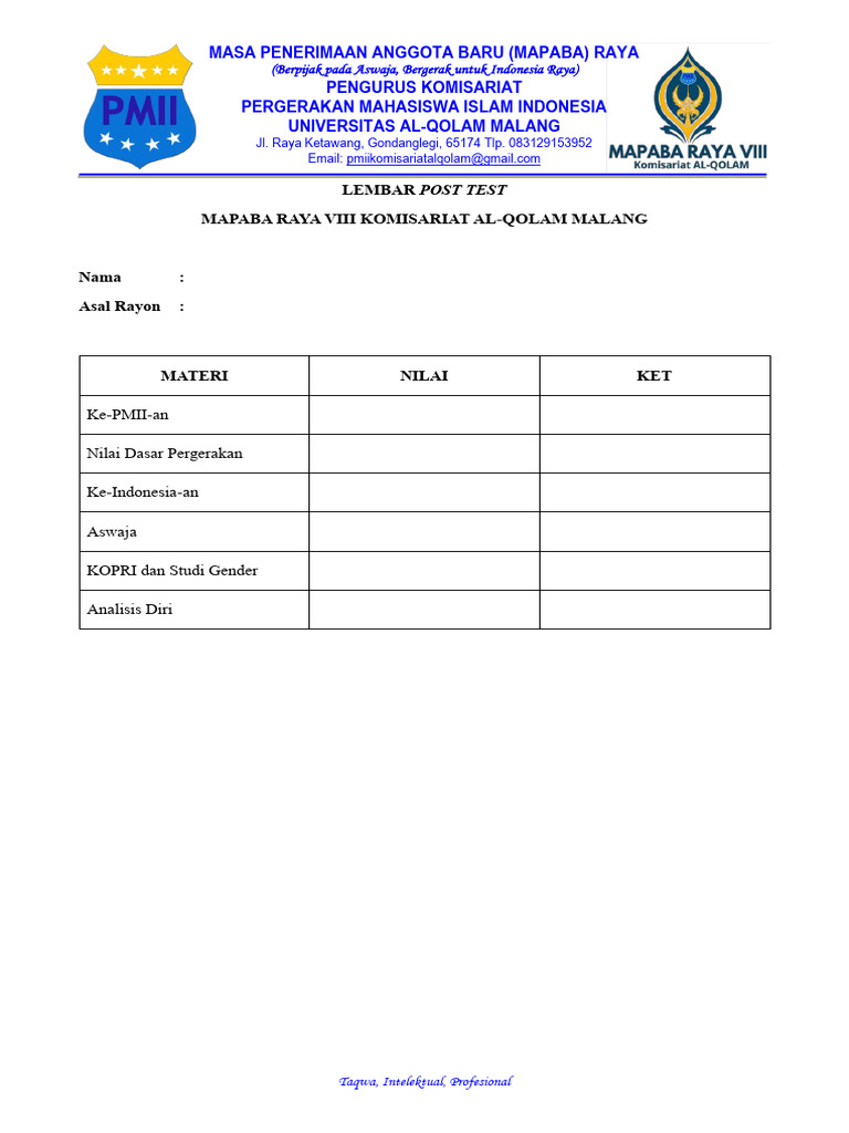 Lembar Post Test | PDF