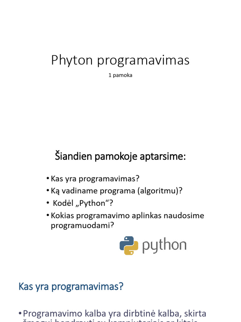 Phyton Programavimas 1 Pamoka | PDF