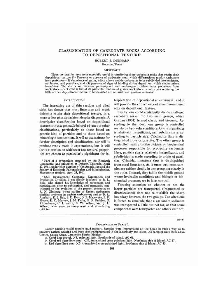 Classification of Carbonate Rocks According to Depositional Texture ...
