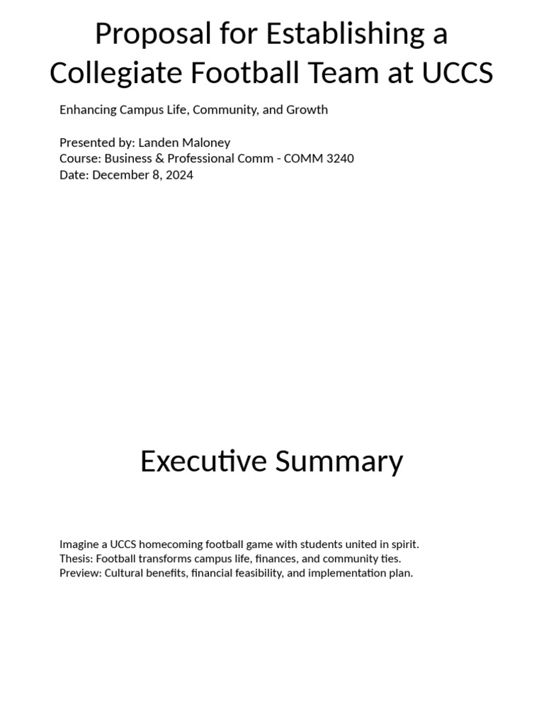 UCCS Football Team Proposal Overview | PDF
