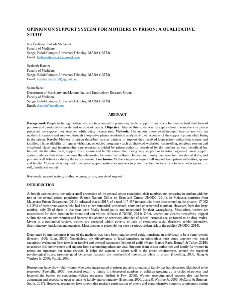 Support Systems for Incarcerated Mothers | PDF | Prison | Prisoner
