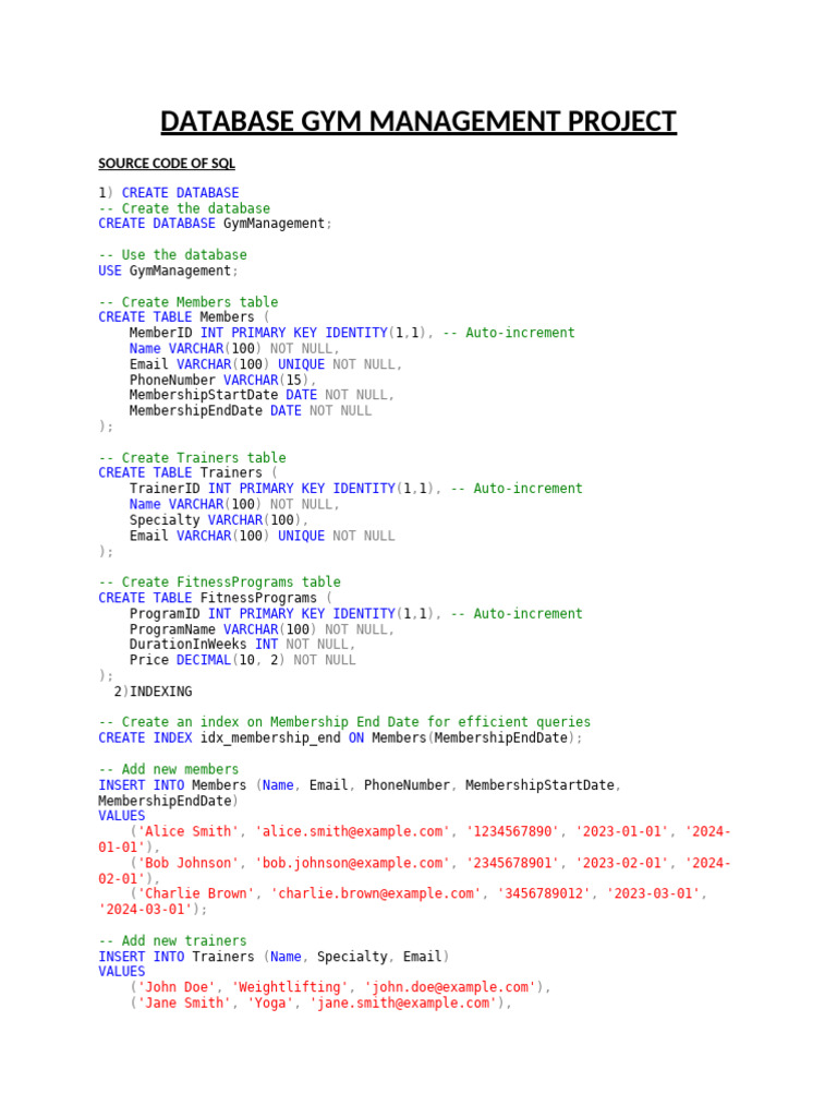 Database Gym Management Project | PDF | Database Index | Databases