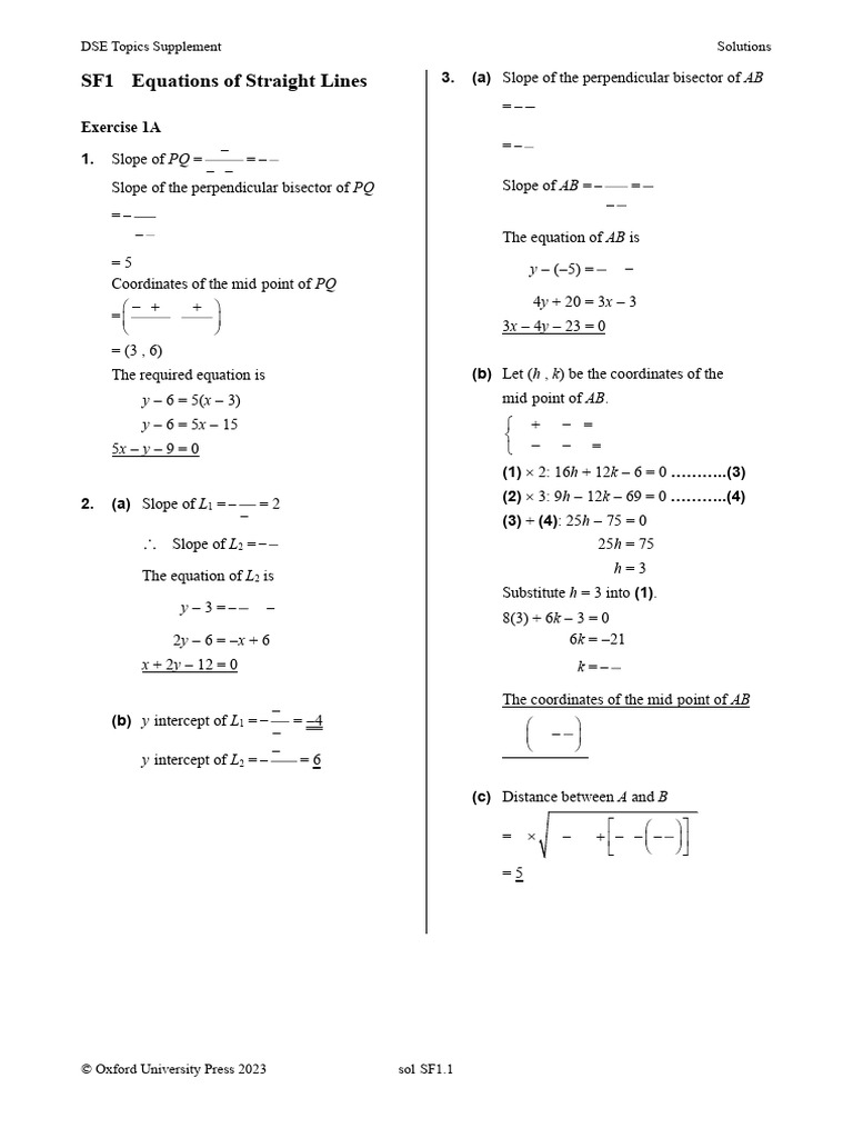 OSM SeniorF 01 Equations+of+Straight+Lines Sol | PDF | Line (Geometry ...