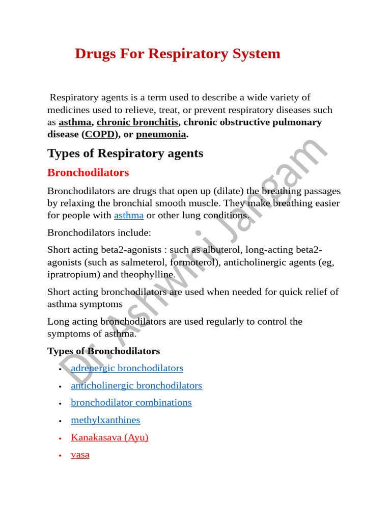 Respiratory System Drug Overview | PDF | Chronic Obstructive Pulmonary ...