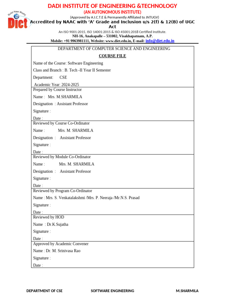 Se Course File | PDF | Engineering | Quality Management
