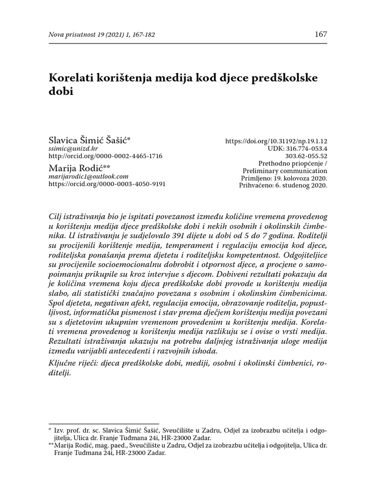 Korelati Koristenja Medija Kod Djece Pre | PDF