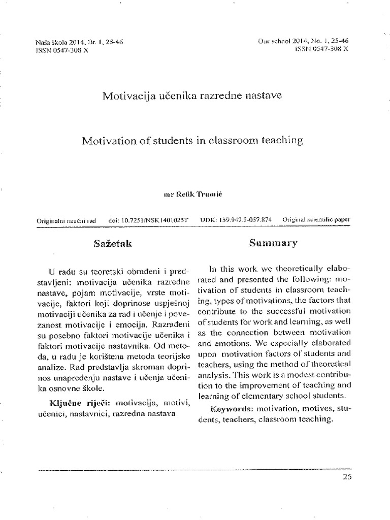 Motivacija Ucenika Razredne Nastave | PDF