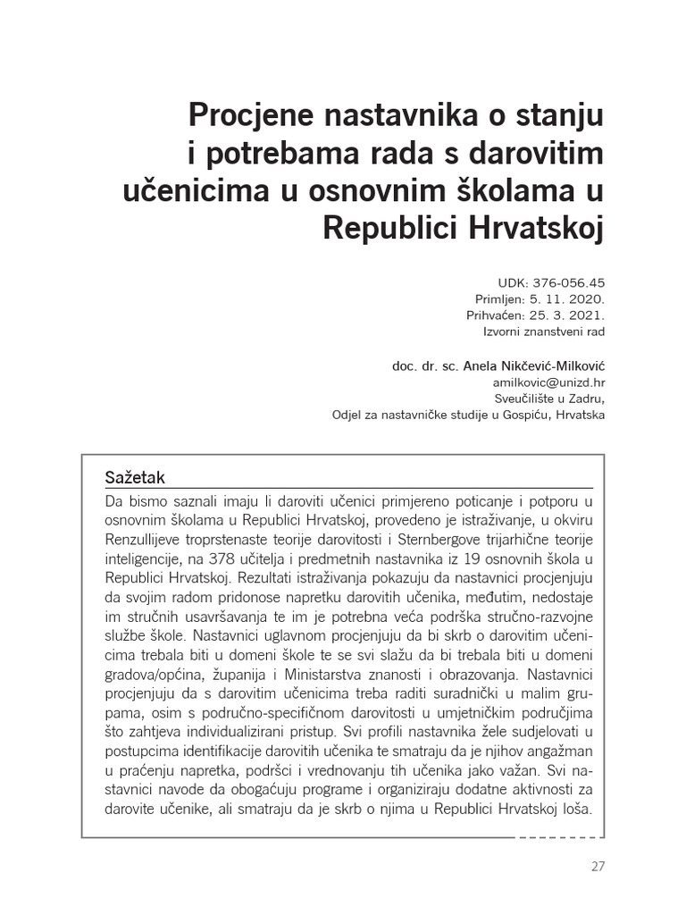 Procjene Nastavnika o Stanju i Potrebama | PDF